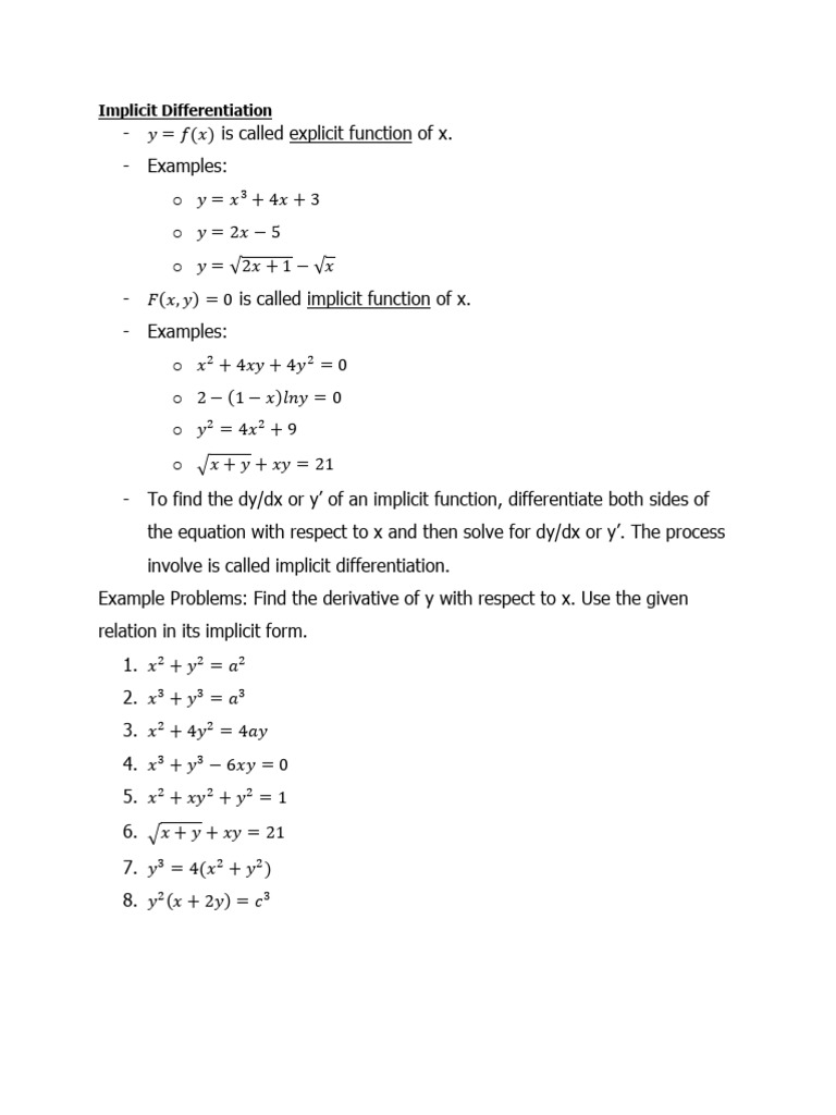 5 - Implicit Differentiation | PDF