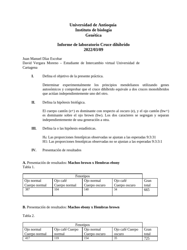 Informe Cruce Dihibrido | PDF | Evolución biológica | Biología