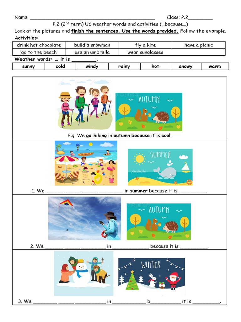 Eng P2 Revision 3 (Weather Words + Because) | PDF