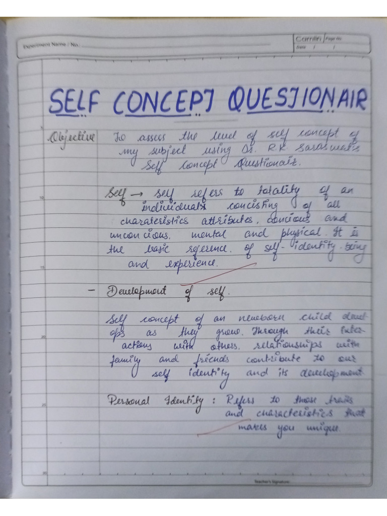 Self Concept Questionnaire | PDF