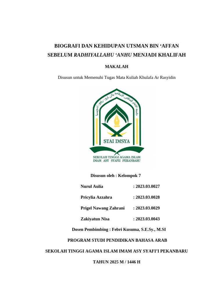 Biografi Utsman bin Affan Sebelum Khalifah | PDF