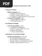 Structure of Atom Class11 Formula Sheet Manual | PDF