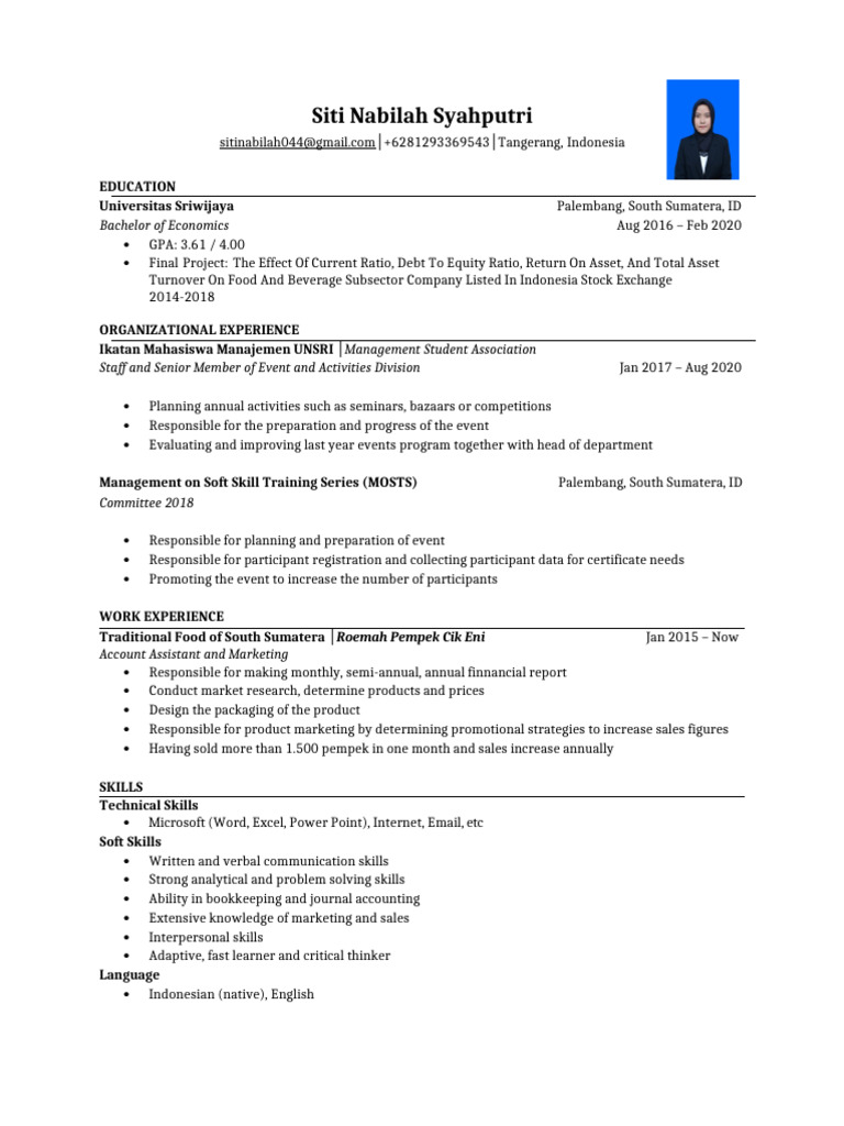 CV Siti Nabilah English | PDF