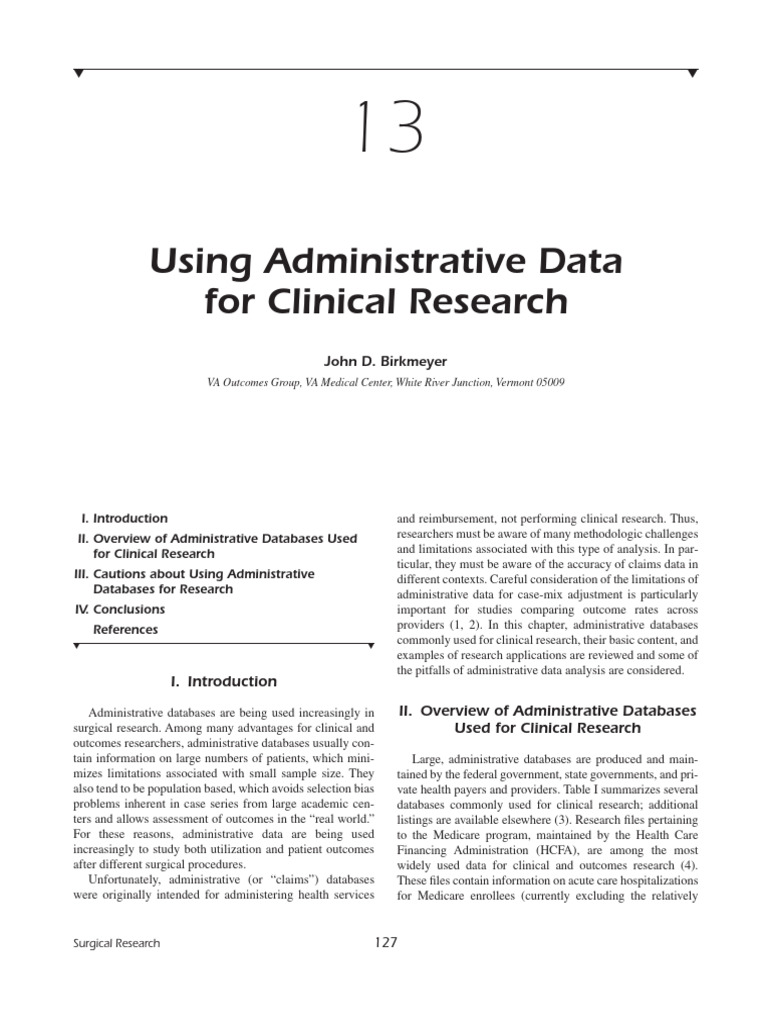 13 Using Administrative Data For Clinical Research 2001 Surgical Research | PDF | Coronary ...