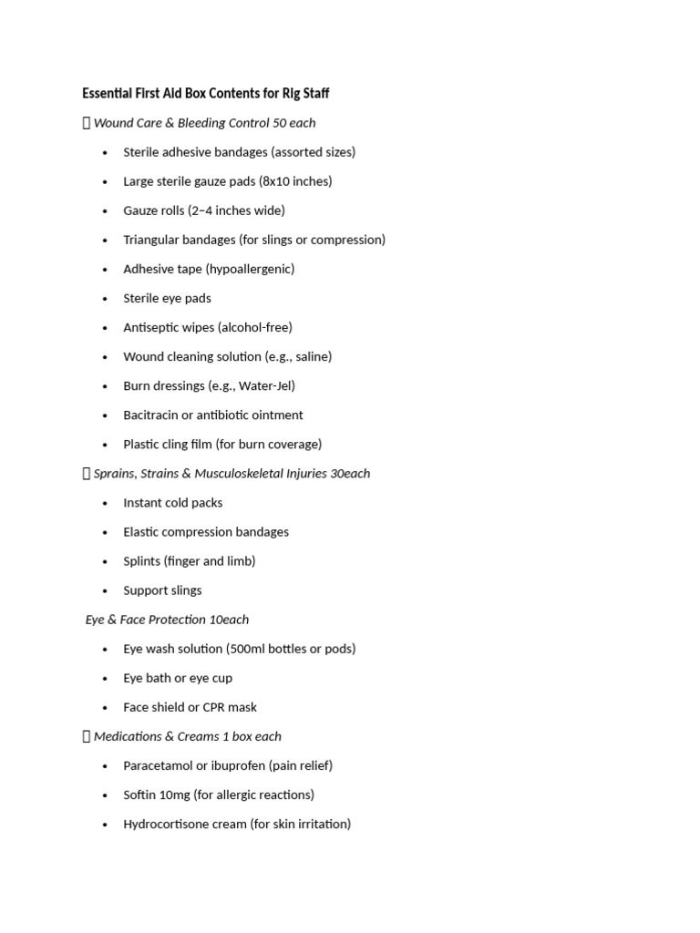 First Aid Box Essentials for Rig Staff | PDF