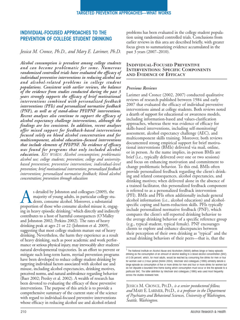 Effective Individual Strategies for College Drinking Prevention | PDF ...