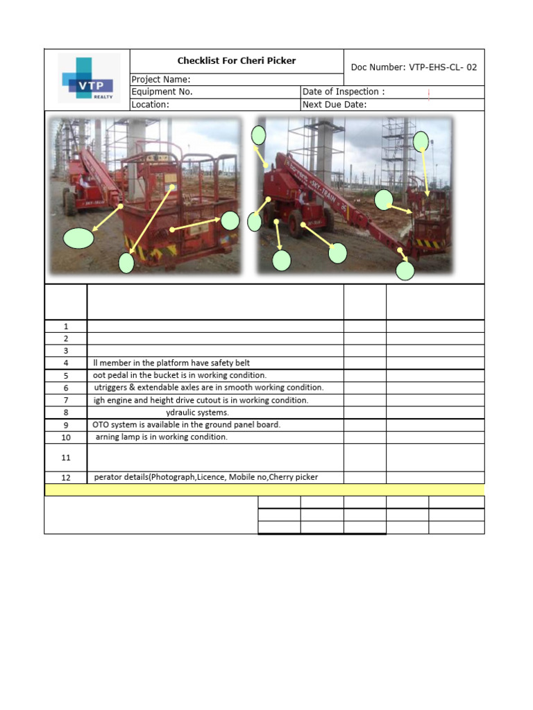 Cherry Picker Inspection Checklist | PDF