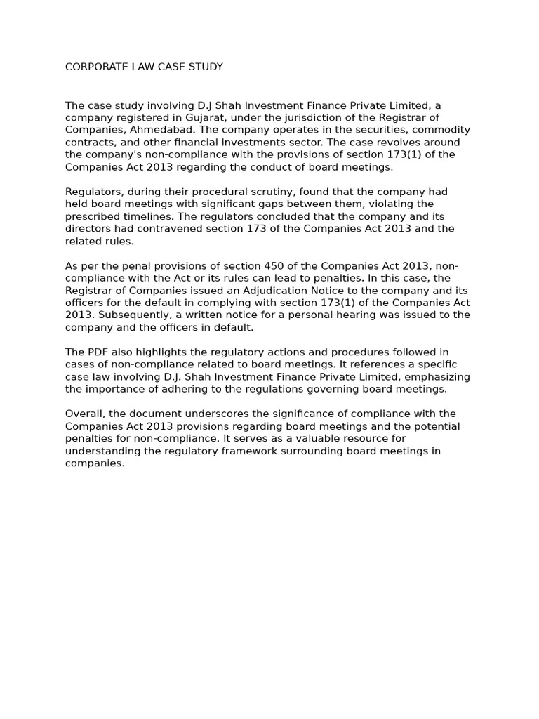 Corporate Law Case Study | PDF