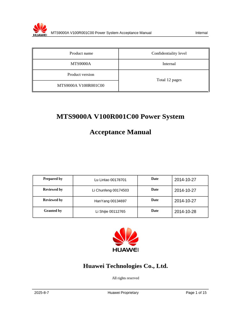 MTS9000A Power System Acceptance Guide | PDF | Rectifier | Direct Current