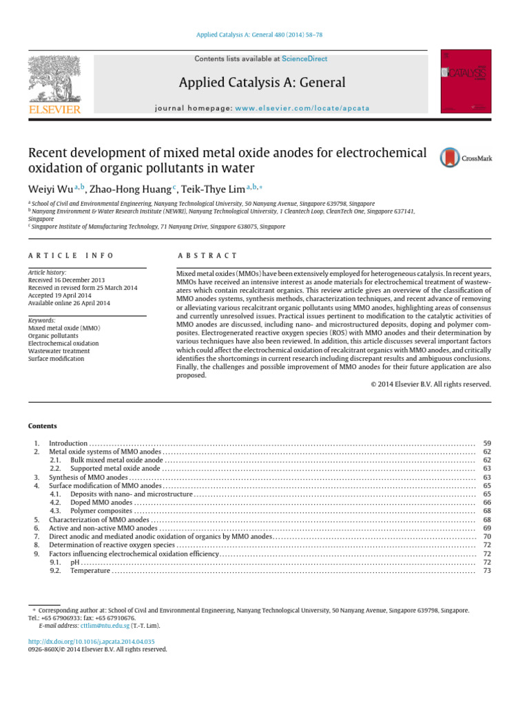 Recent Development of Mixed Metal Oxide Anodes For Electrochemical ...