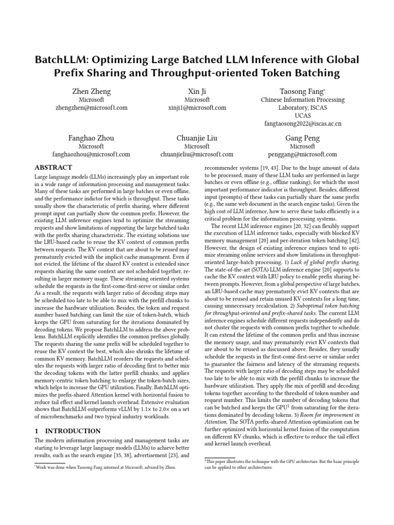 Batchllm: Optimizing Large Batched LLM Inference With Global Prefix Sharing and Throughput ...