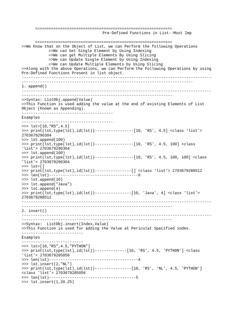 Pre-Defined Functions in List | PDF | Software Engineering | Software Development