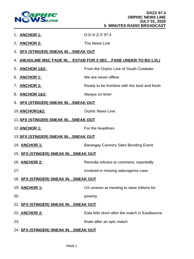Orphic News Line Script | PDF