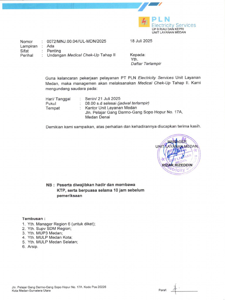 0072 Surat Undangan Peserta MCU Tahap II | PDF