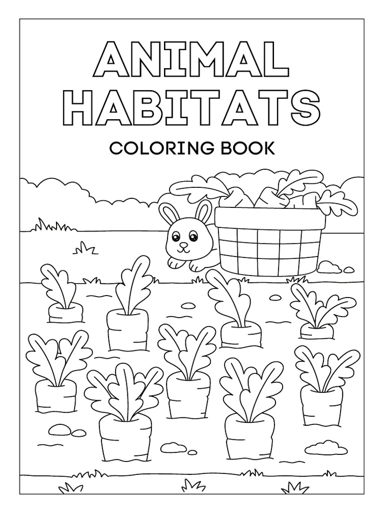 Animal Habitats Coloring Booklet in Grayscale Illustrative Style | PDF
