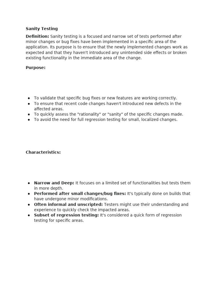 Understanding Sanity Testing | PDF