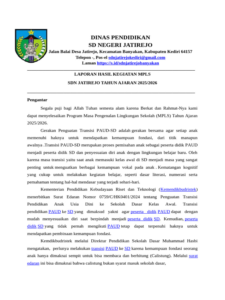 Laporan MPLS SDN Jatirejo Tahun 2025-2026 | PDF