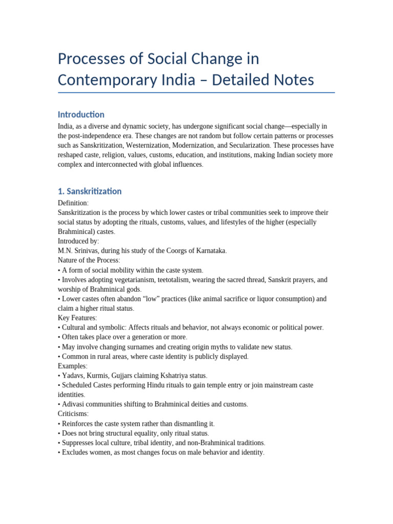 Social Change Processes India Detailed | PDF | Secularism