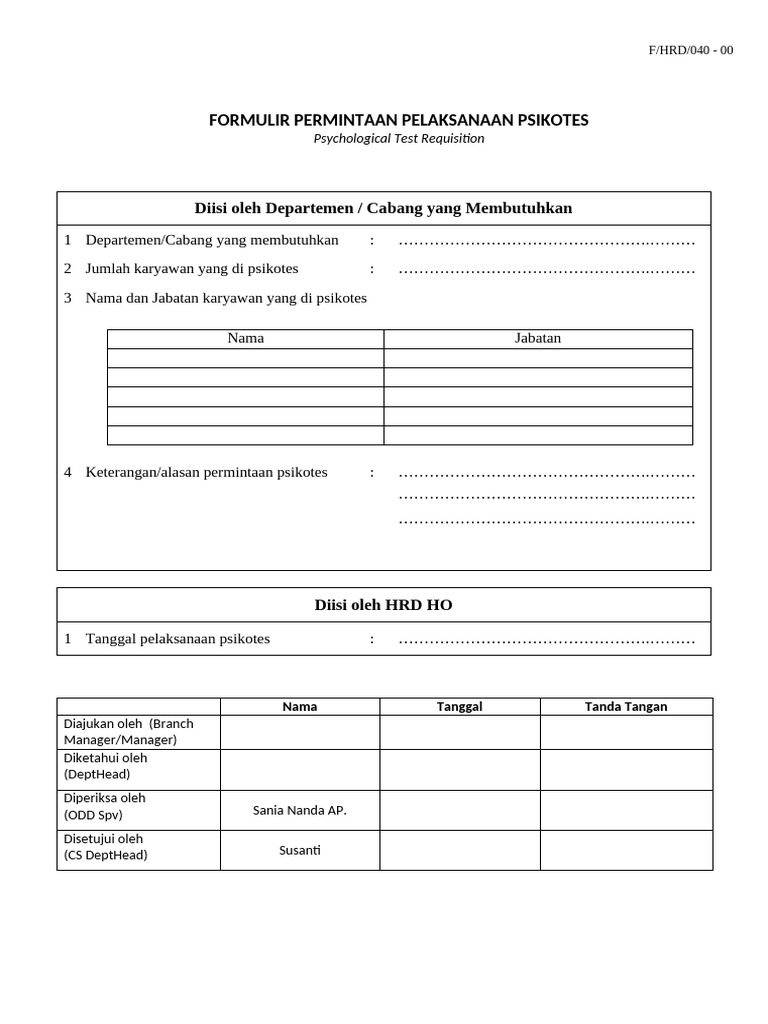 Formulir Permintaan Psikotes HRD | PDF
