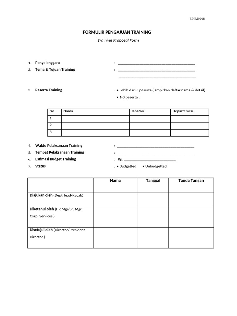 Formulir Pengajuan Training | PDF