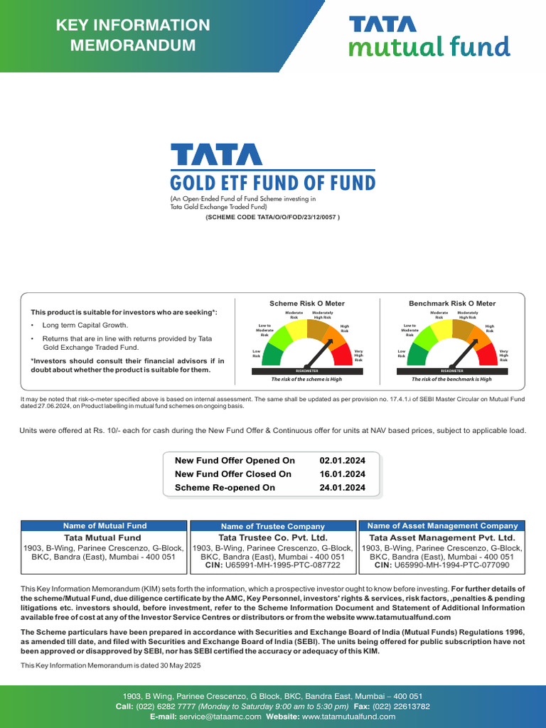 Tata Gold Etf Fund of Fund Kim March 2025 | PDF | Financial Risk ...