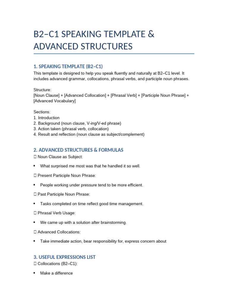 Speaking B2 C1 Template | PDF | Phrase | Verb