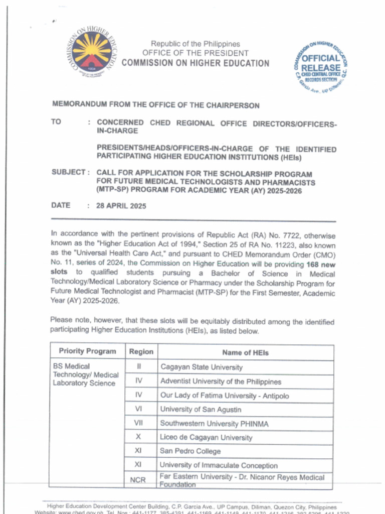 MOC Call For Application For The Scholarship Program For Future Medical ...