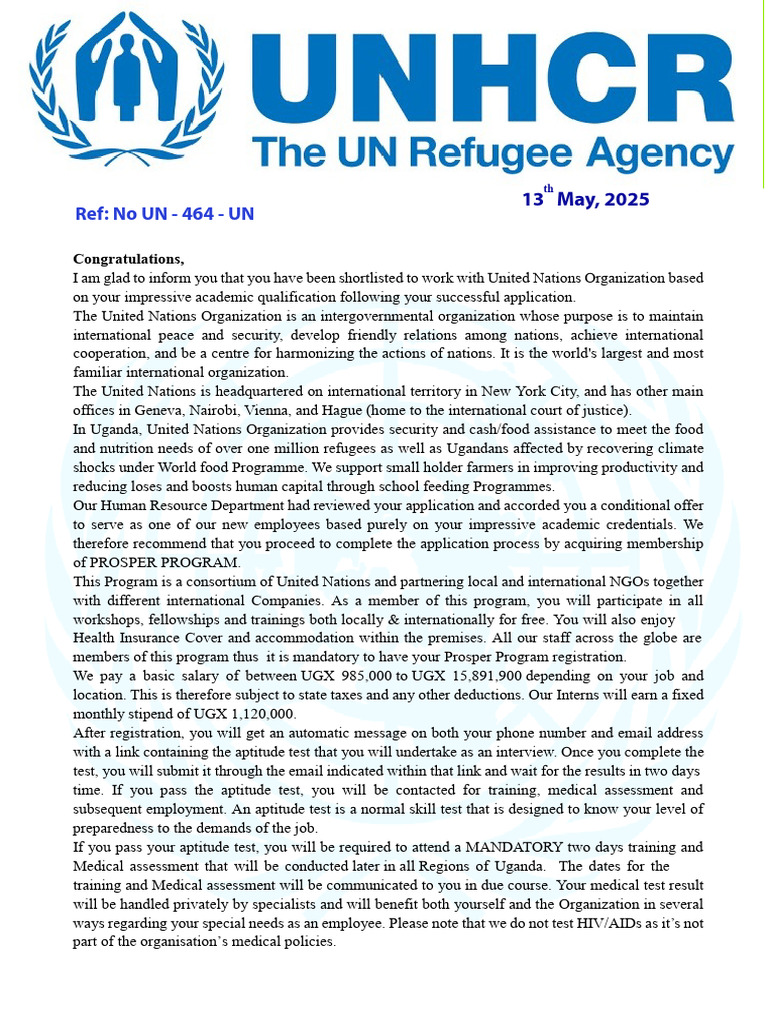 UN Job Offer and Prosper Program Details | PDF | United Nations ...