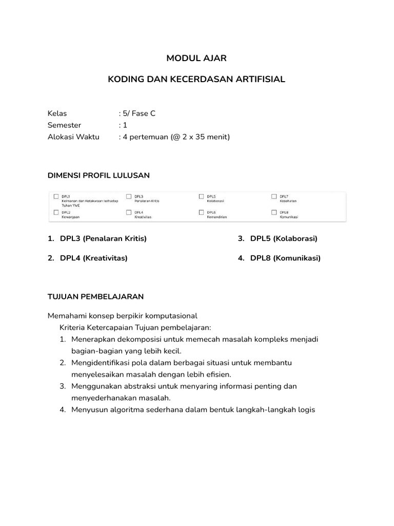 Contoh Modul Ajar Koding | PDF