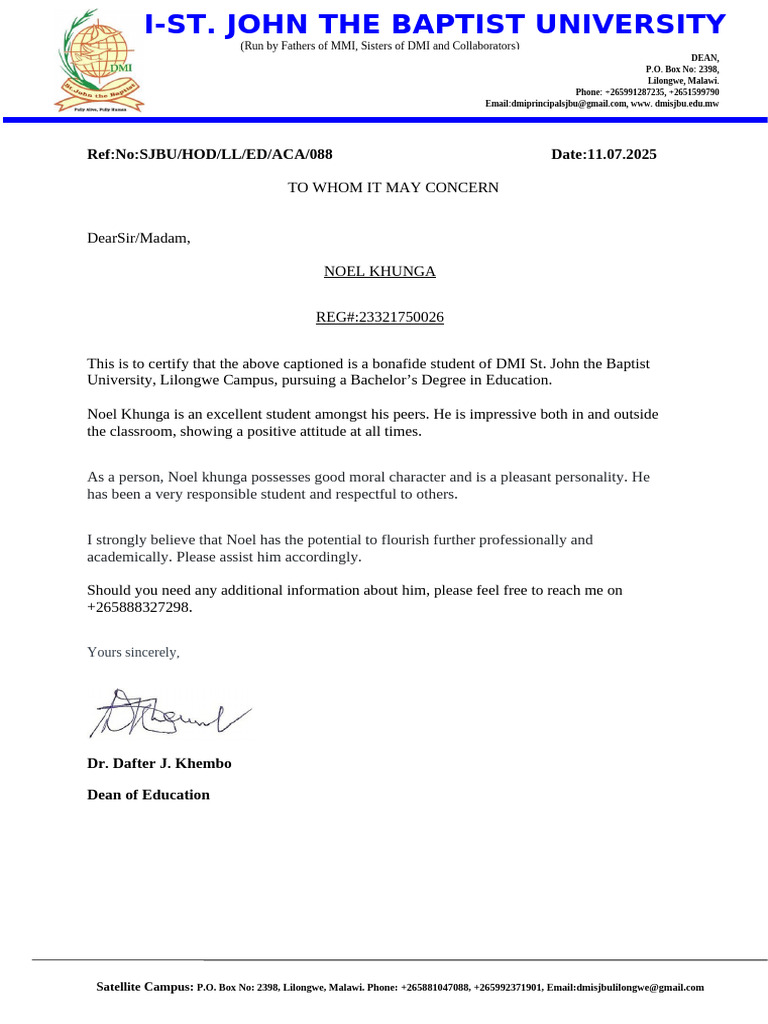 Student Certification for Noel Khunga | PDF