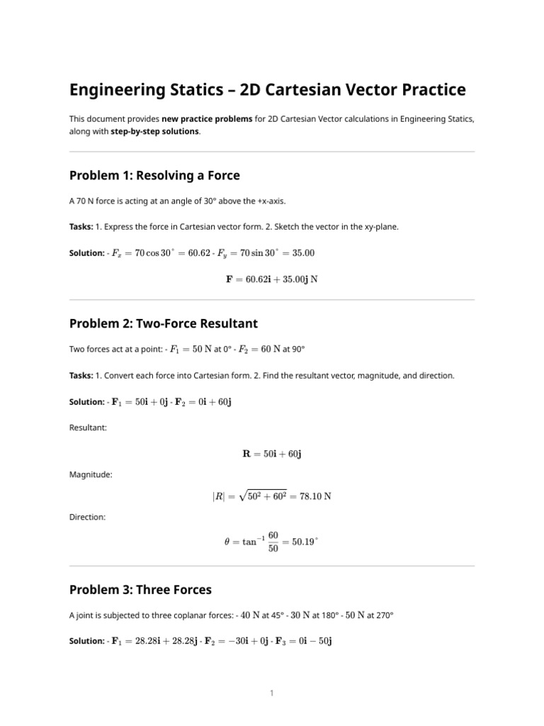 2D Vector Practice Problems in Statics | PDF | Euclidean Vector | Geometry