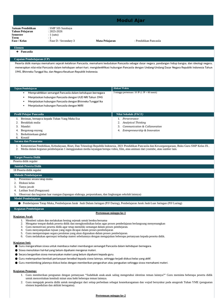 2025-2026 PP Term 1 - Modul Ajar - s3 | PDF