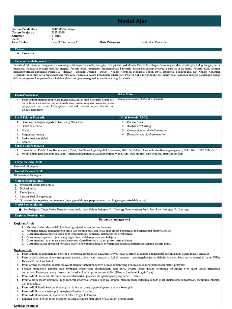 2025-2026 PP Term 1 - Modul Ajar - s1 | PDF