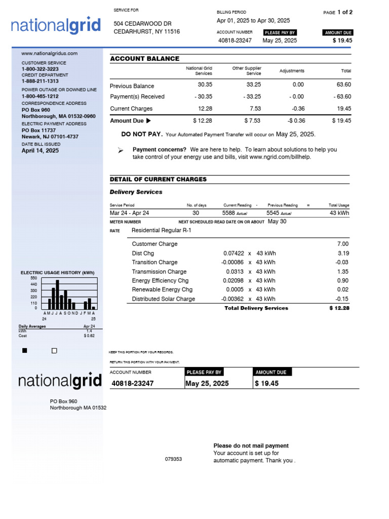 Stephen Kronick National Grid Bill | PDF | Electrical Grid | Electricity
