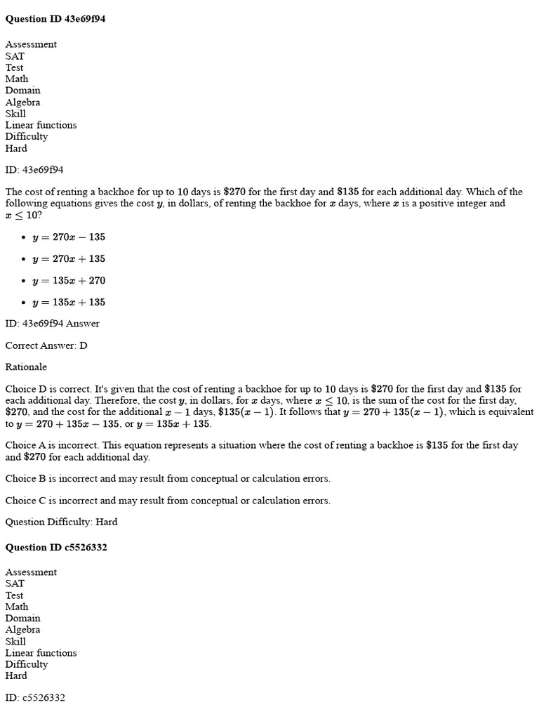 Algebra - Linear Functions - Hard + Medium (Hard All Included Medium Just QB Ones) | PDF ...