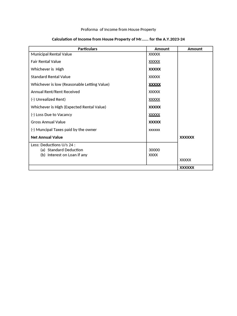 Income from House Property Proforma | PDF