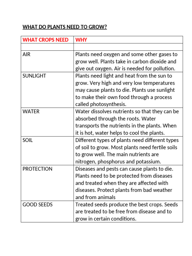 What Do Plants Need To Grow | PDF