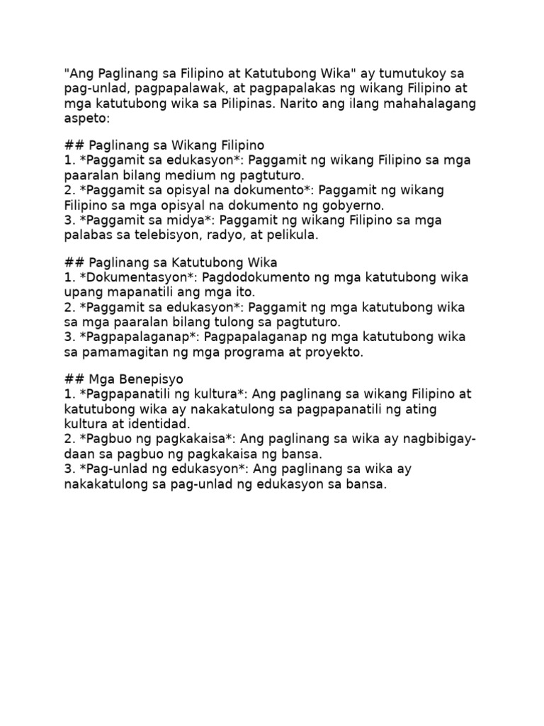 Ang Paglinang Sa Filipino at | PDF
