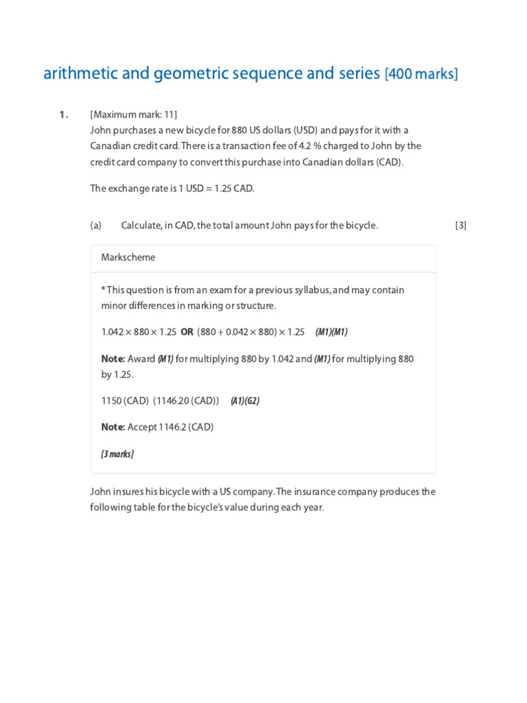 Arithmetic and Geometric Sequence and Series Marking Scheme | PDF ...