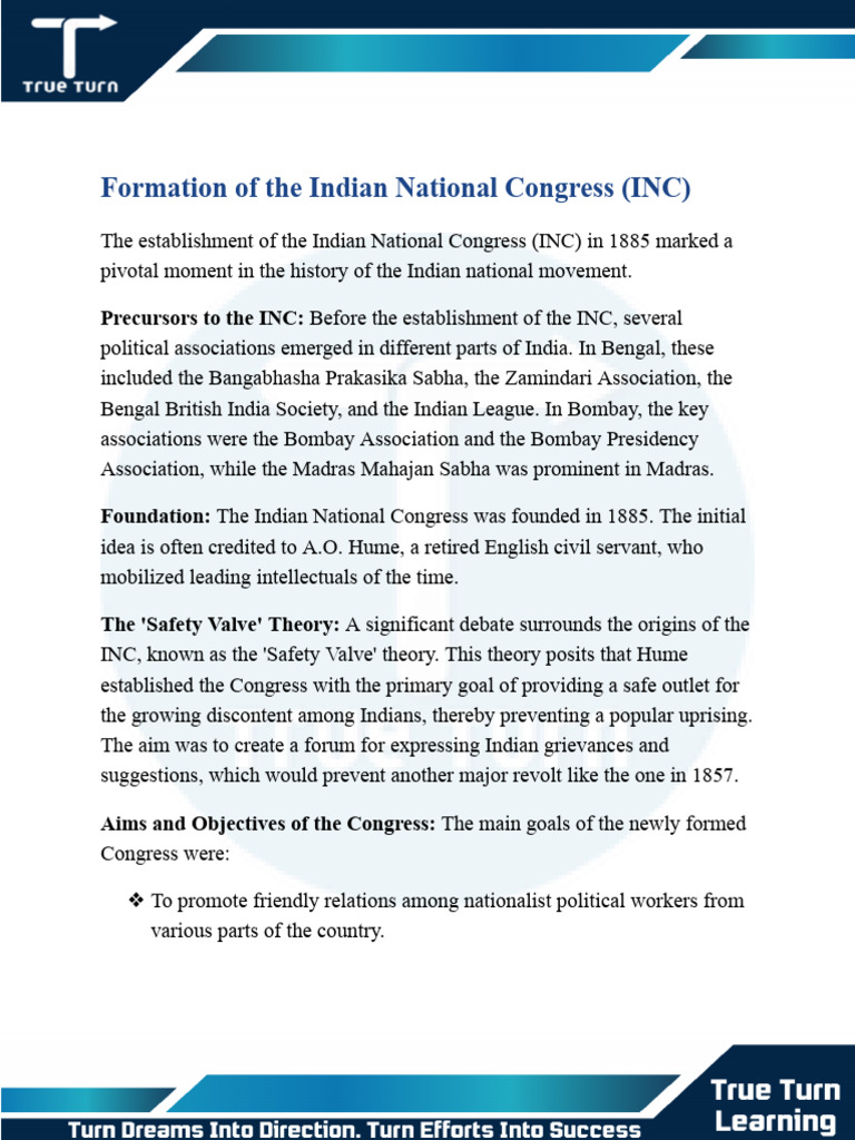 Formation of The Indian National Congress (INC) | PDF | Indian National ...