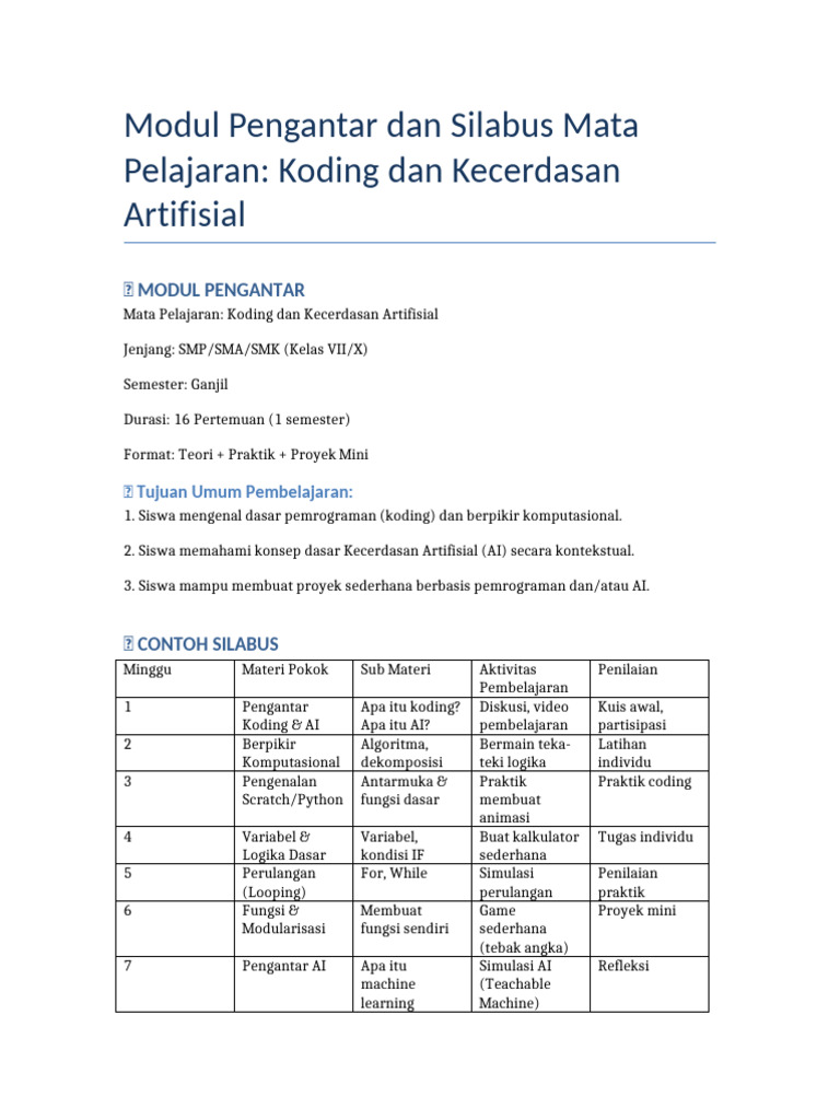 Modul Koding Dan AI SMPSMA | PDF