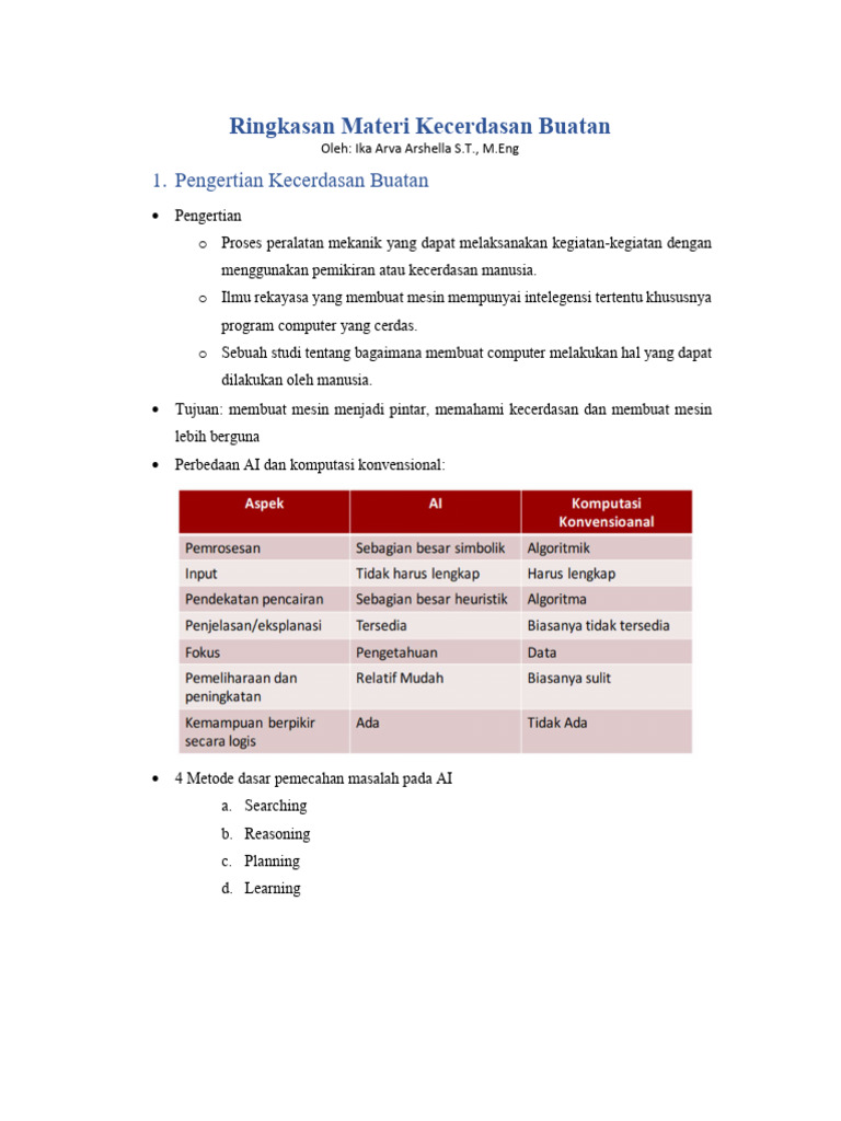 Ringkasan Materi Kecerdasan Buatan | PDF