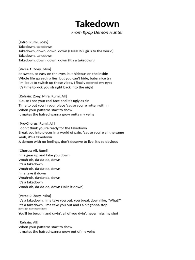 Takedown - Lyrics | PDF | Song Structure | Sound Recording