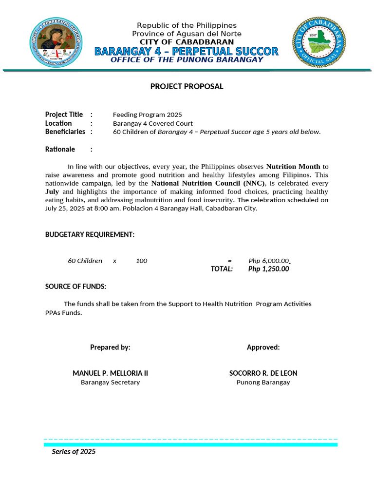 PROJECT-PROPOSAL - Program Activity - Feeding 2025 | PDF