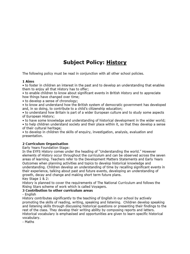 History Subject Policy Overview | PDF | Curriculum | Teachers