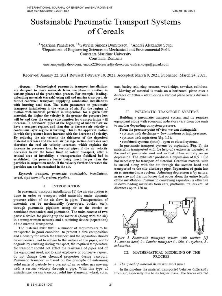 Sustainable Pneumatic Transport Systems of Cereals | PDF | Density | Force