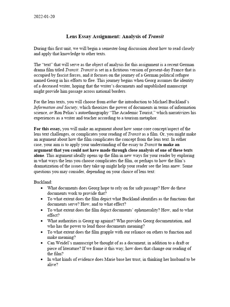 54b 2022 Lens Sequence | PDF | Essays | Thesis