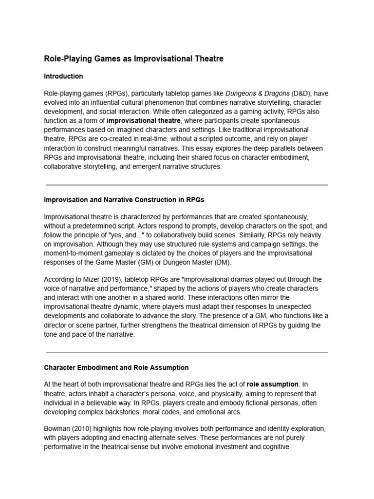 Role-Playing Games as Improvisational Theatre | PDF | Role Playing ...