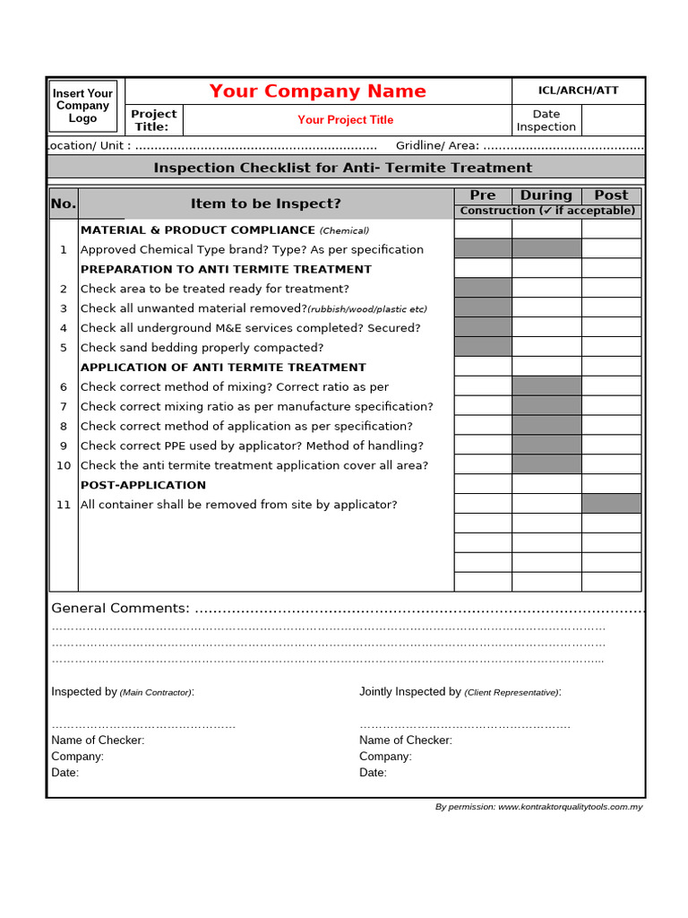 02 Checklist ARCH Anti Termite Treatment | PDF
