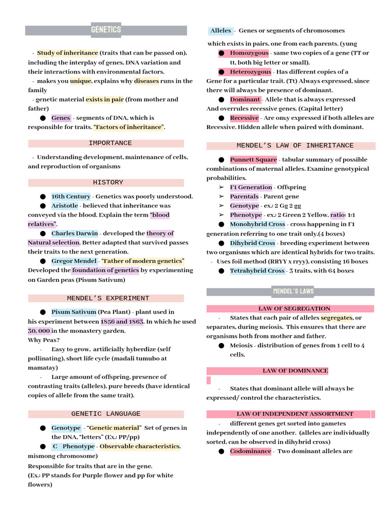 Genbio Mendel's Law Genetic Engineering Genes | PDF | Dominance ...